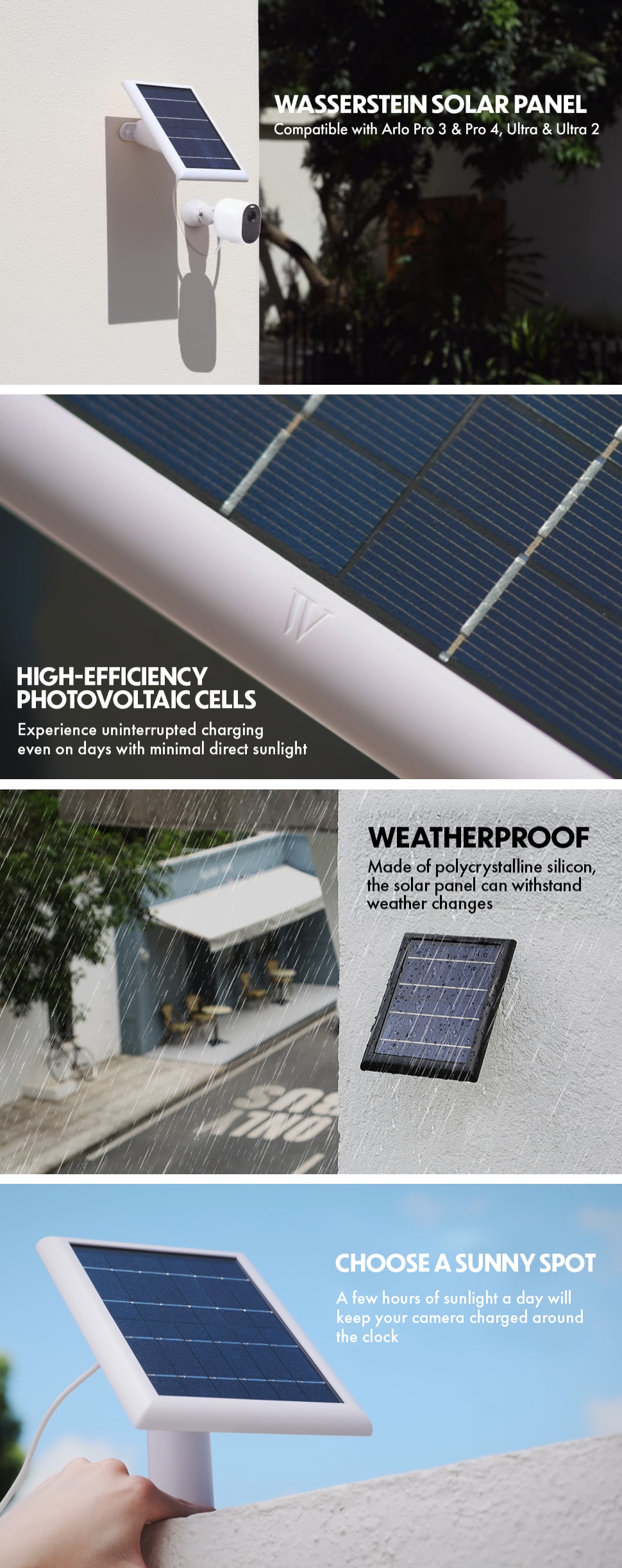 Wasserstein Solar Panel Compatible with Arlo Ultra/Ultra 2, Pro 3/Pro 4 ...