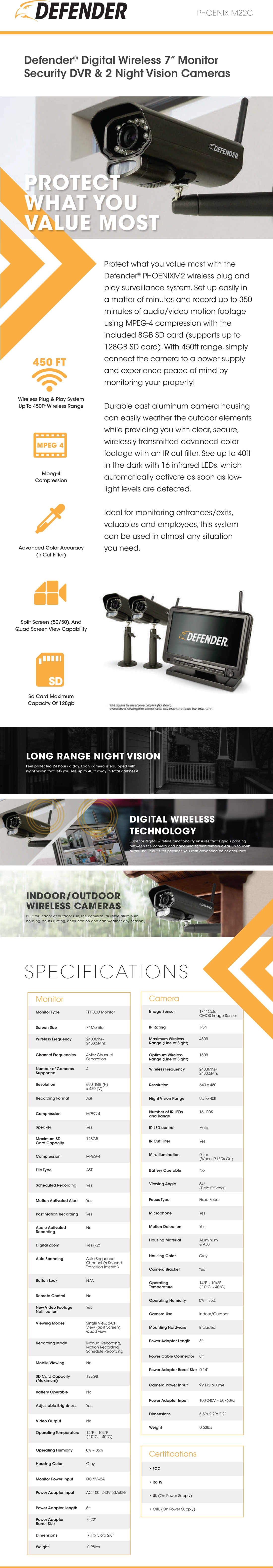 Defender PHOENIXM2 Non-Wi-Fi. Plug-In Security Camera System with 7-in ...