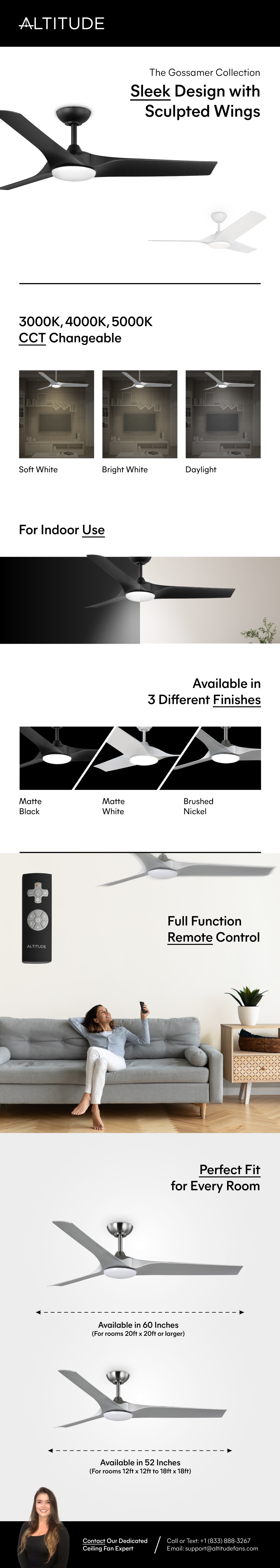 Altitude Gossamer 52 in. Integrated LED Indoor Matte White Ceiling Fan ...