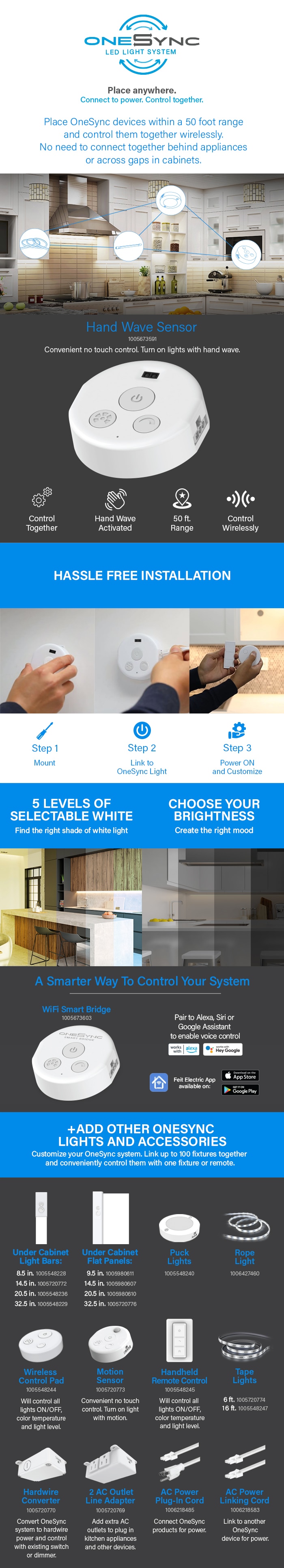 Feit Electric Onesync Under Cabinet White Hand Wave Motion Sensor ...