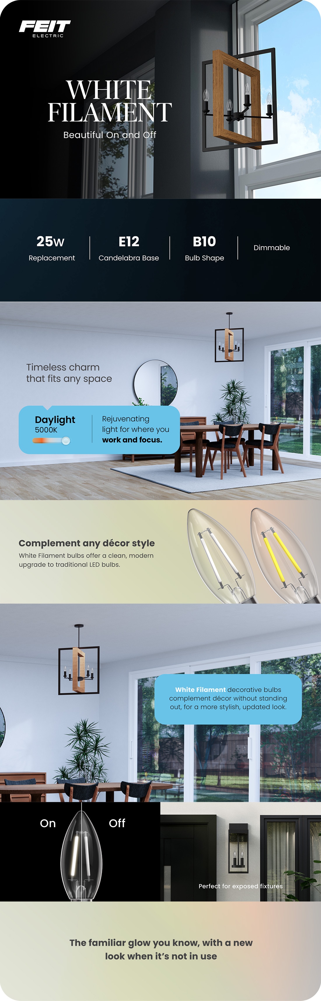 Feit Electric 25-Watt Equivalent B10 E12 Candelabra Dimmable White ...