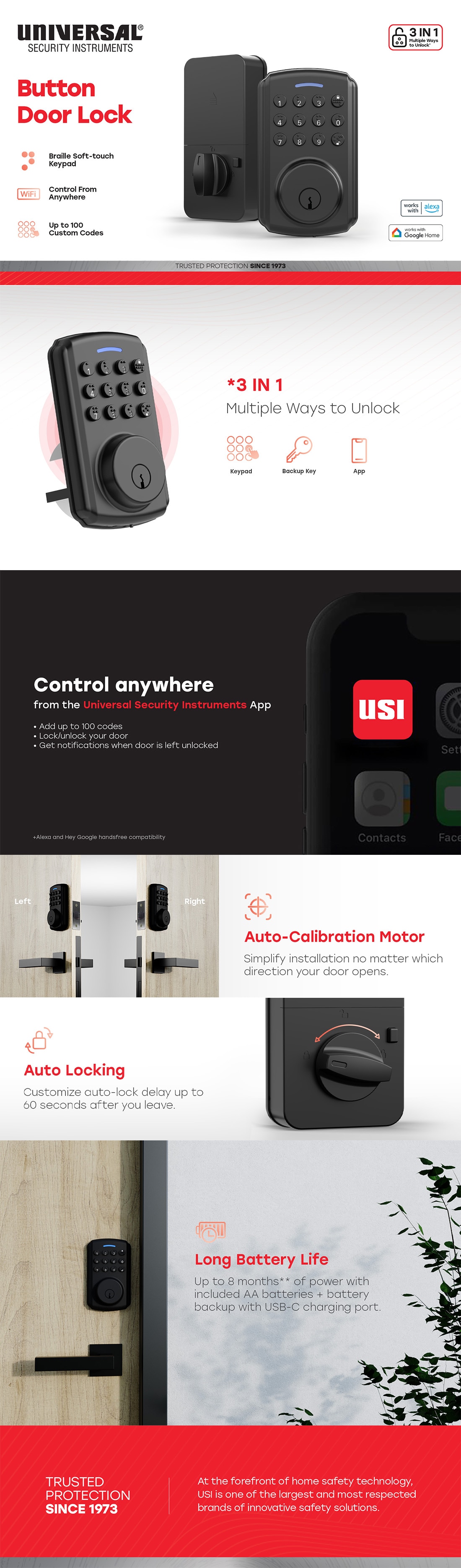 Universal Security Instruments Black Single-Cylinder Smart Thumbturn ...
