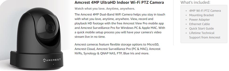 Amcrest UltraHD 4MP Wireless Indoor Wi-Fi IP Surveillance Camera with ...