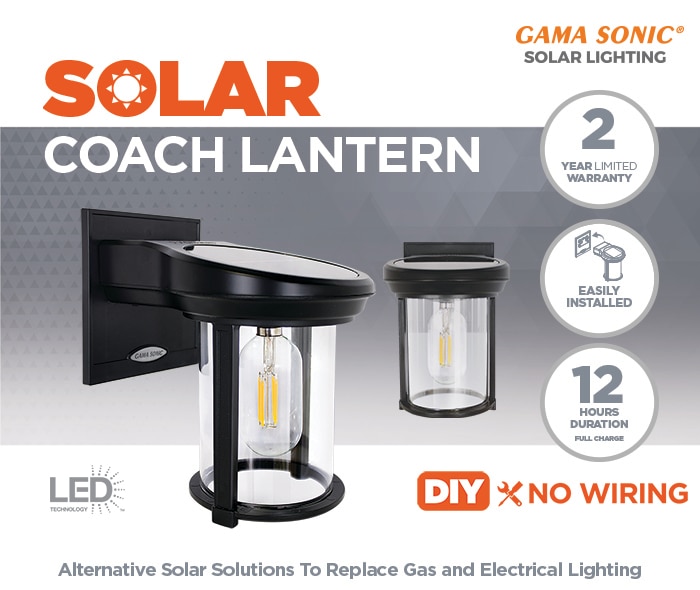 GAMA SONIC Solar Coach 1-Light Black Modern Outdoor Solar Wall Sconce ...