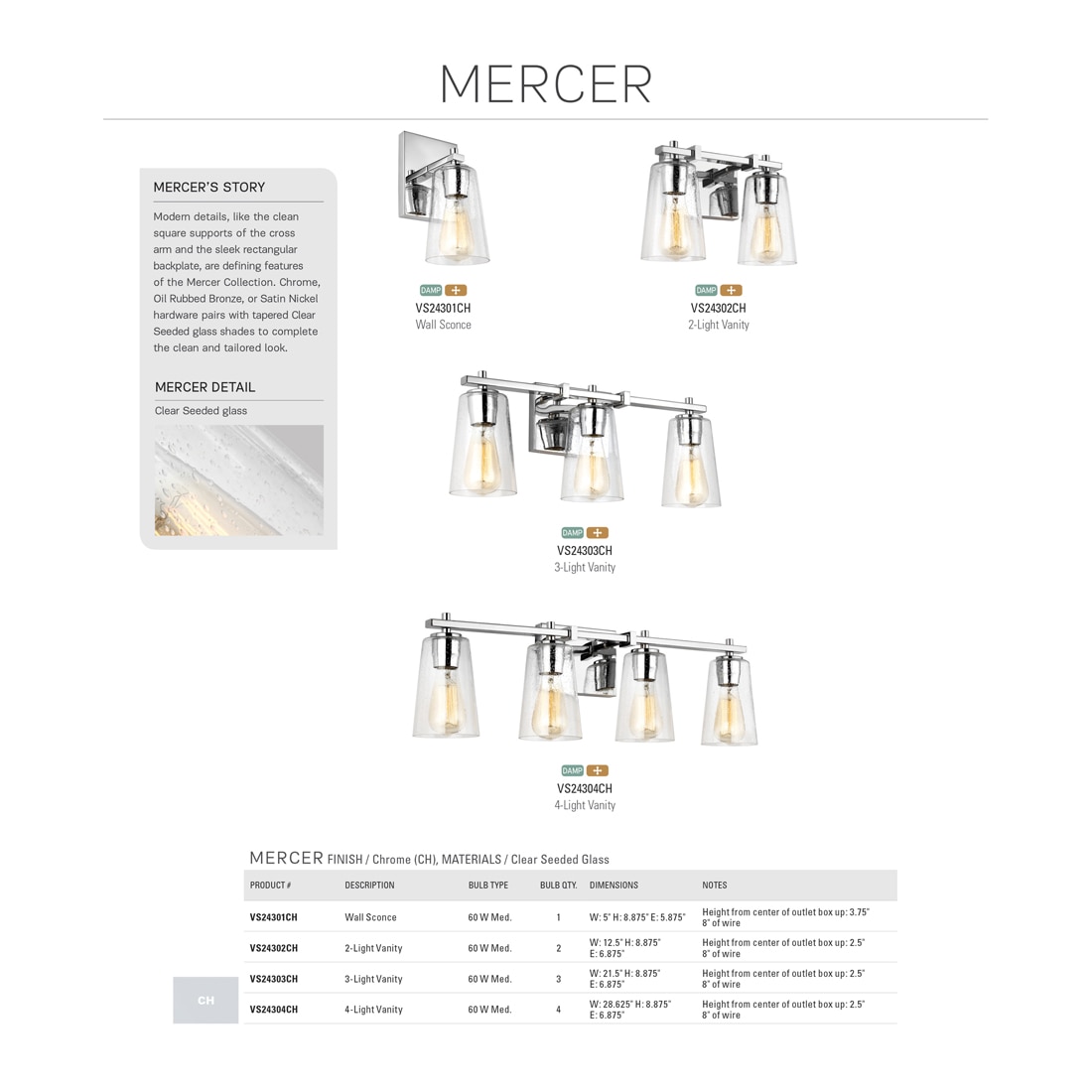 Generation Lighting Mercer 3-Light Modern Chrome Bathroom Vanity Light ...