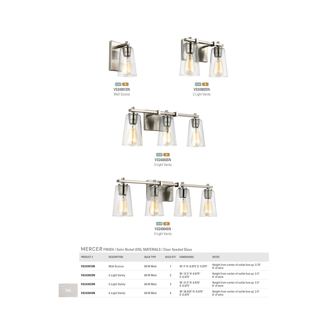 Generation Lighting Mercer 21.5 in. W. 3-Light Modern Satin Nickel ...