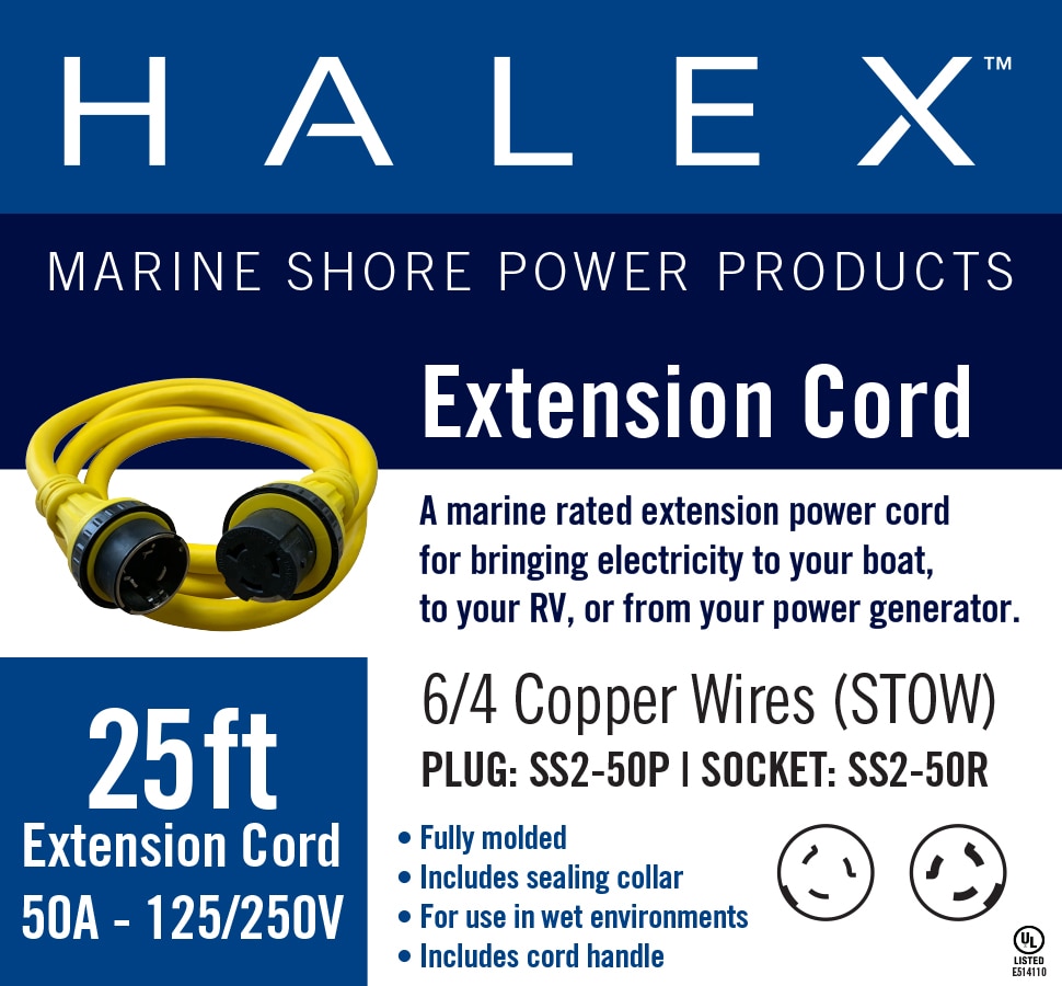 Halex 25 ft. 6/4 50 Amp 125/250 Dual Voltage Marine Shore Power ...