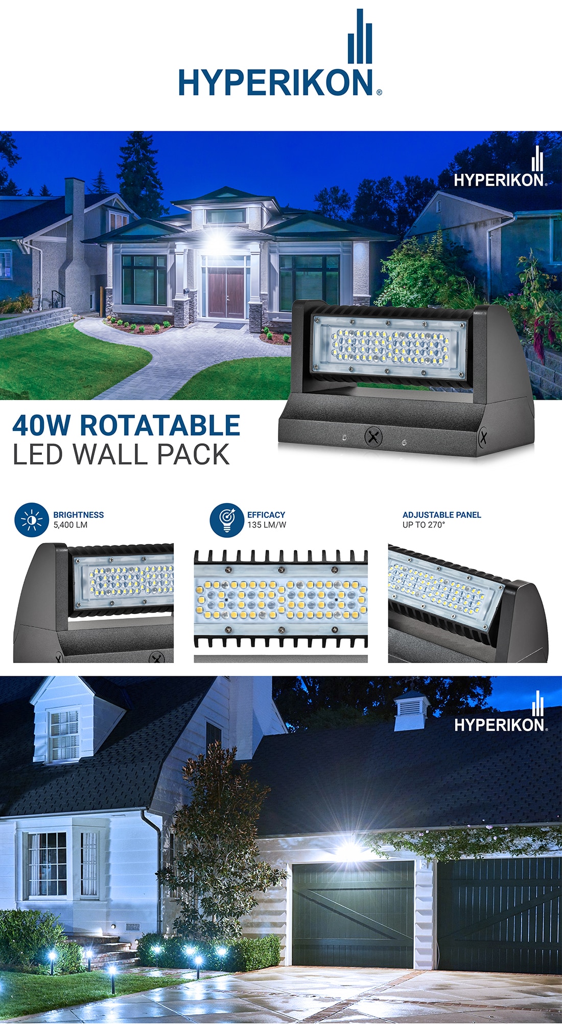 Hyperikon Rotatable 150-Watt Equivalent Integrated LED Black Outdoor ...
