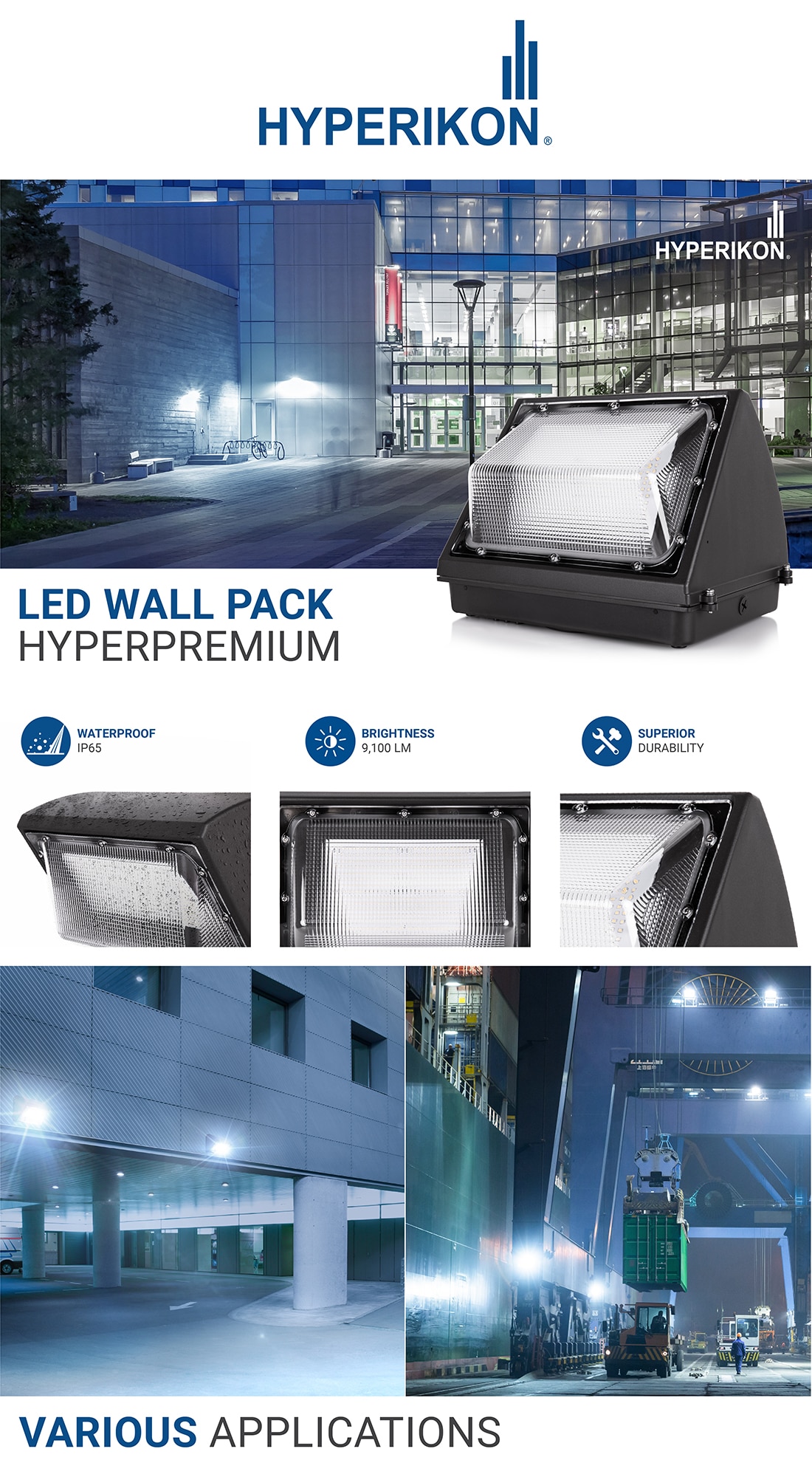 Hyperikon 70-Watt Wall Pack Fixture Outdoor Area Integrated LED Black ...