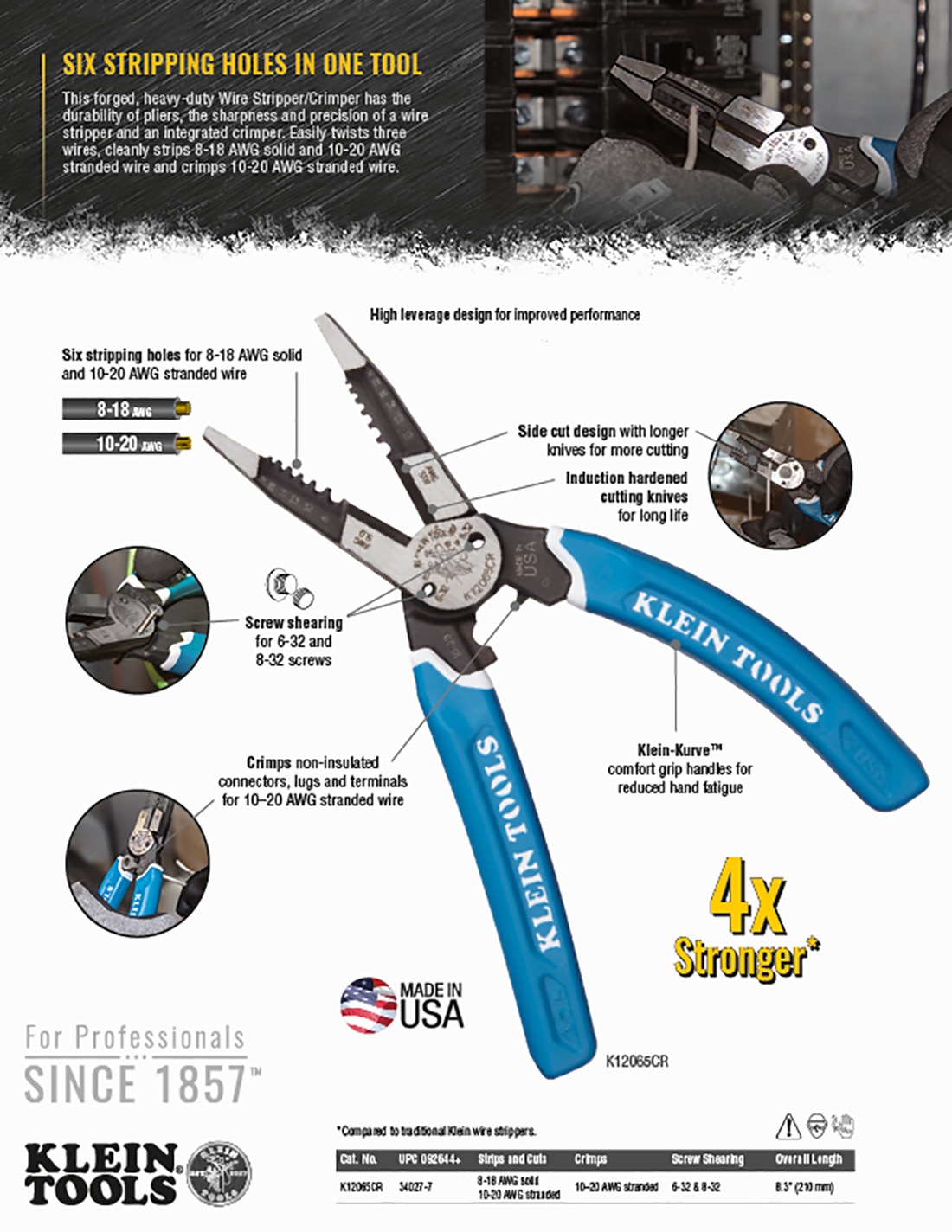 Klein Tools Klein-Kurve Heavy-Duty Wire Stripper / Cutter / Crimper ...