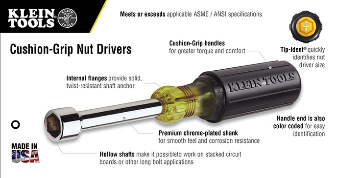 Klein Tools 5/16 in. Magnetic Tip Nut Driver with 6 in. Hollow Shaft ...