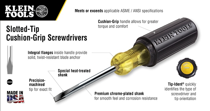 Klein Tools 1/4 in. Keystone-Tip Flat Head Screwdriver with 4 in. Round ...