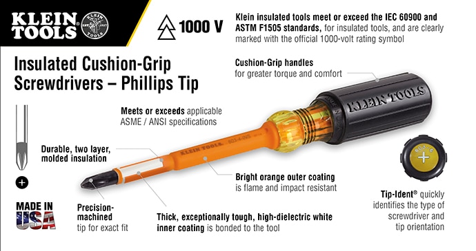 Klein Tools #1 Insulated Phillips Head Screwdriver with 4 in. Round ...