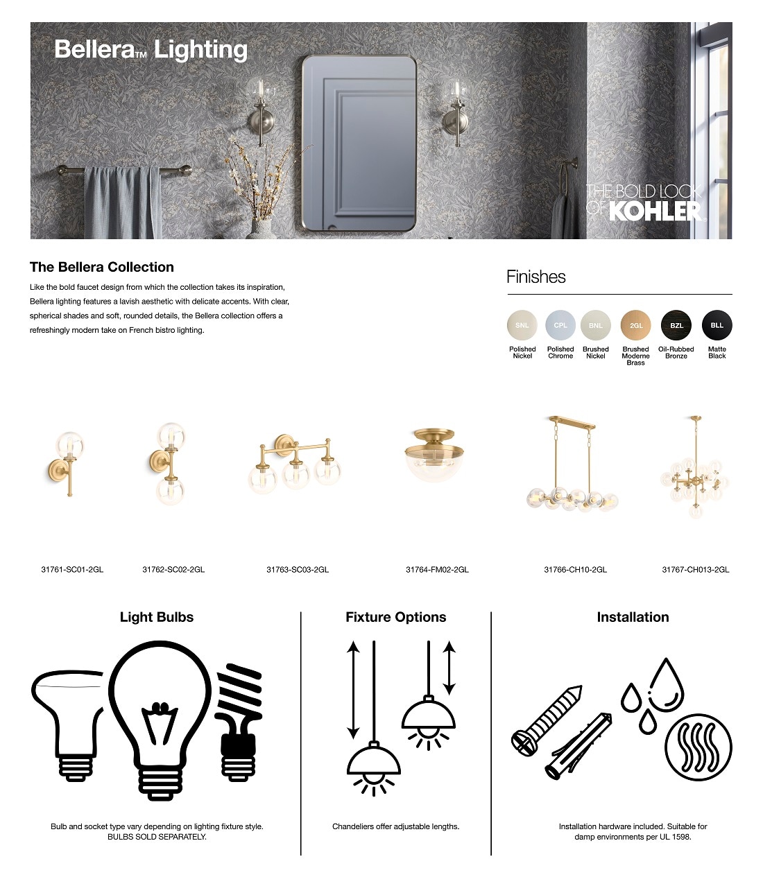 KOHLER Bellera 3-Light Matte Black Wall Sconce 31763-SC03-BLL - The ...