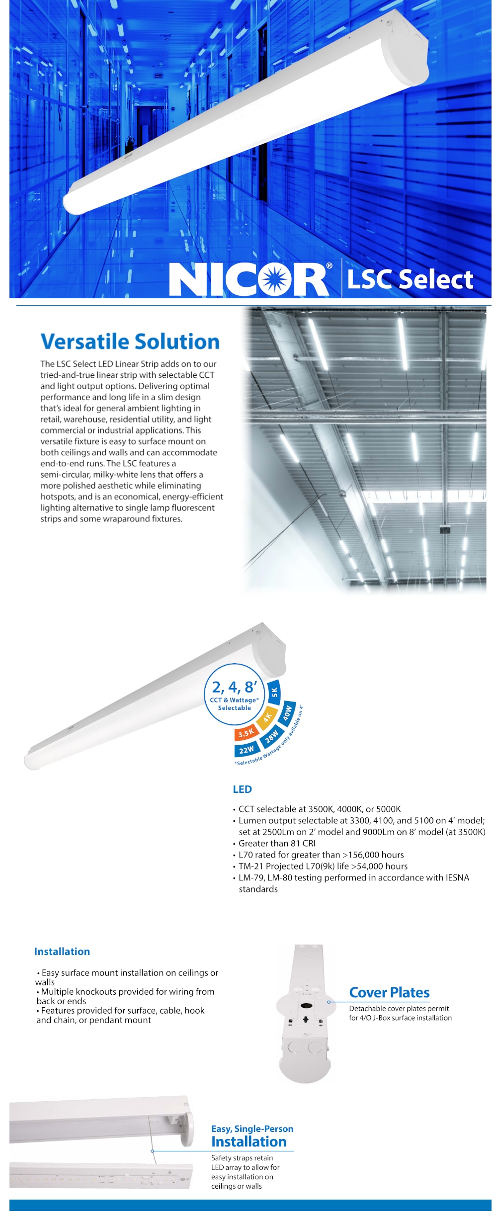 NICOR LSC 4 Ft. 300-Watt Equivalent Integrated LED White Selectable ...