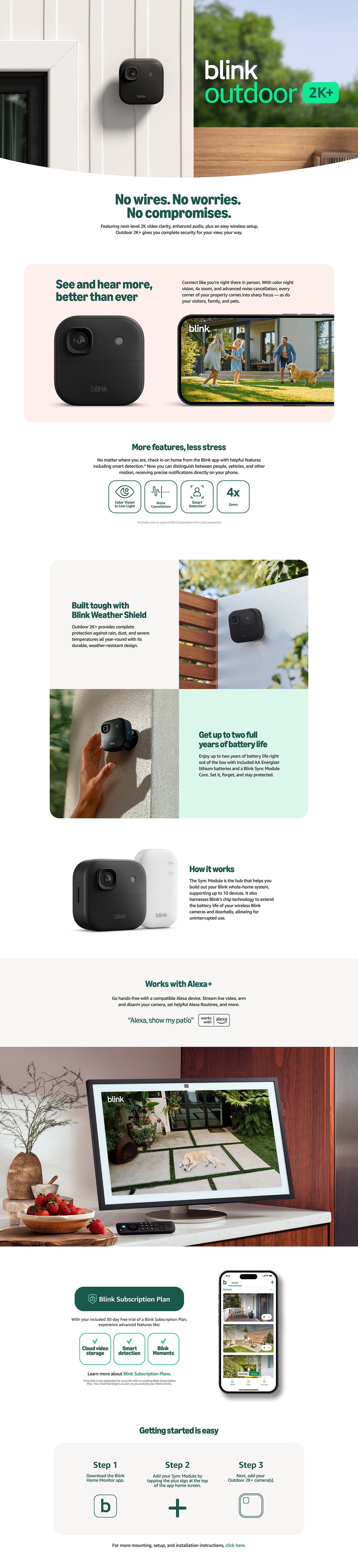 Blink Outdoor 2K+ Battery (Newest Model) Wireless Smart Security Camera ...