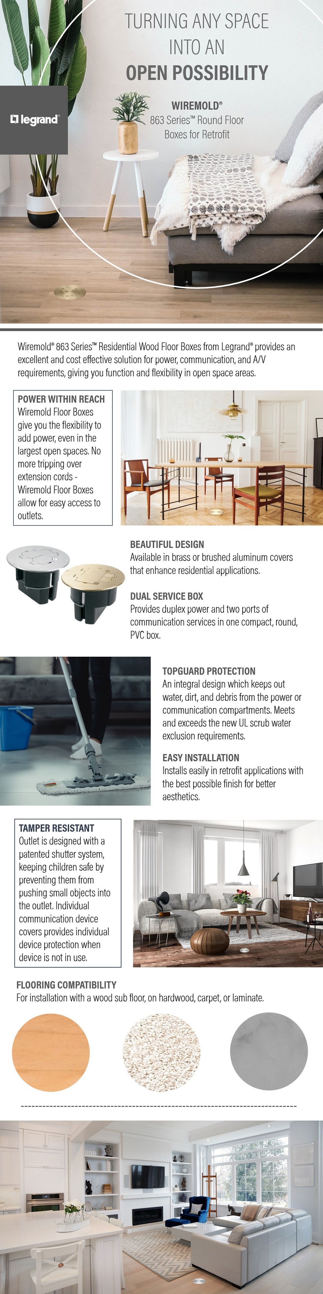 Legrand Wiremold Dual Service Floor Box Kit with 15 Amp Receptacle and ...