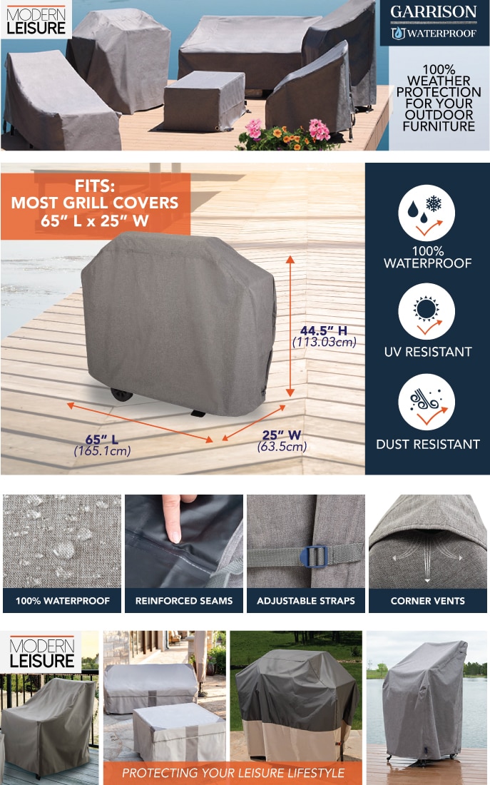 MODERN LEISURE Garrison Waterproof 4-Burner Grill Cover, 65 in. L x 25 ...