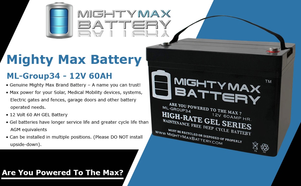 MIGHTY MAX BATTERY 12-Volt 60 Ah GROUP 34 Rechargeable Sealed Lead Acid ...