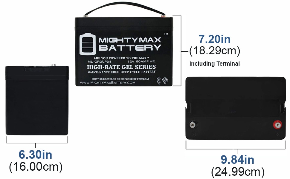 MIGHTY MAX BATTERY 12-Volt 60 Ah GROUP 34 Rechargeable Sealed Lead Acid ...