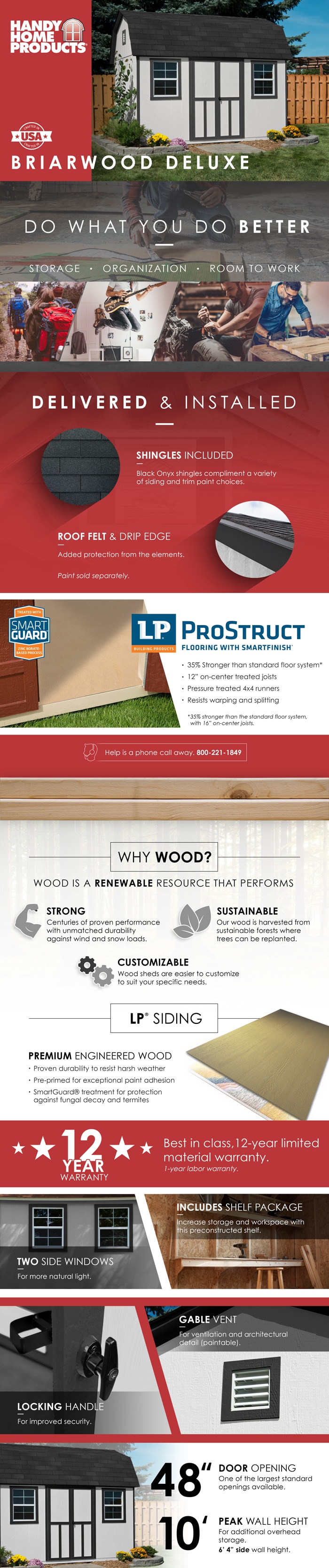 Handy Home Products Pro Assembled Briarwood 12 ft. x 8 ft. Wood Shed ...