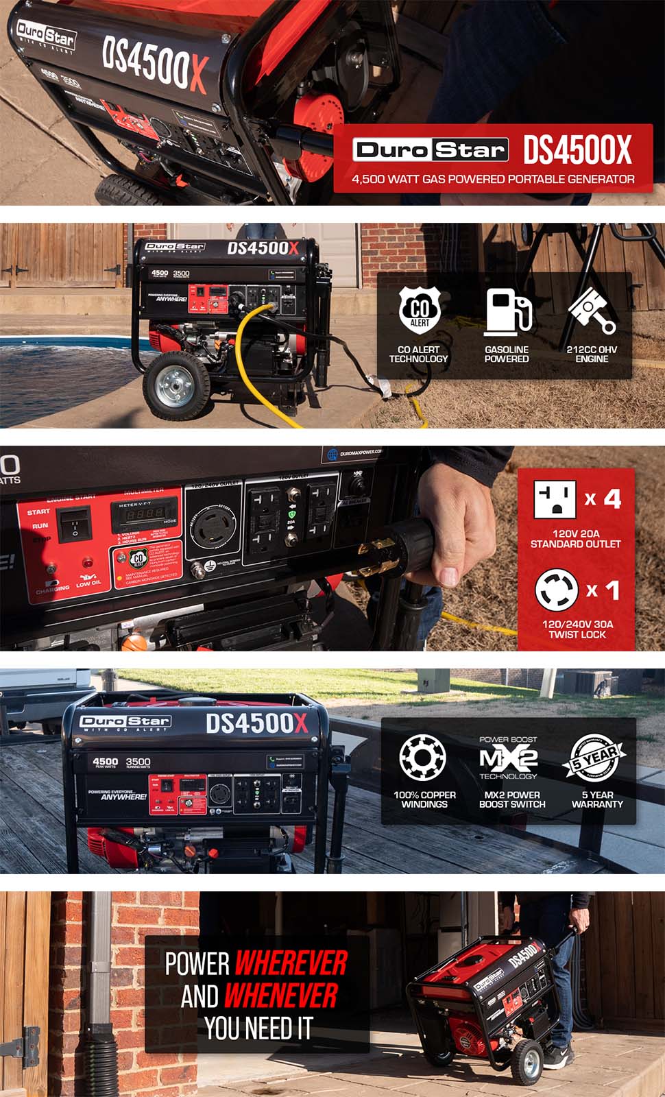 Durostar 4,500-Watt/3,500-Watt 210cc Electric Start Gas Portable ...