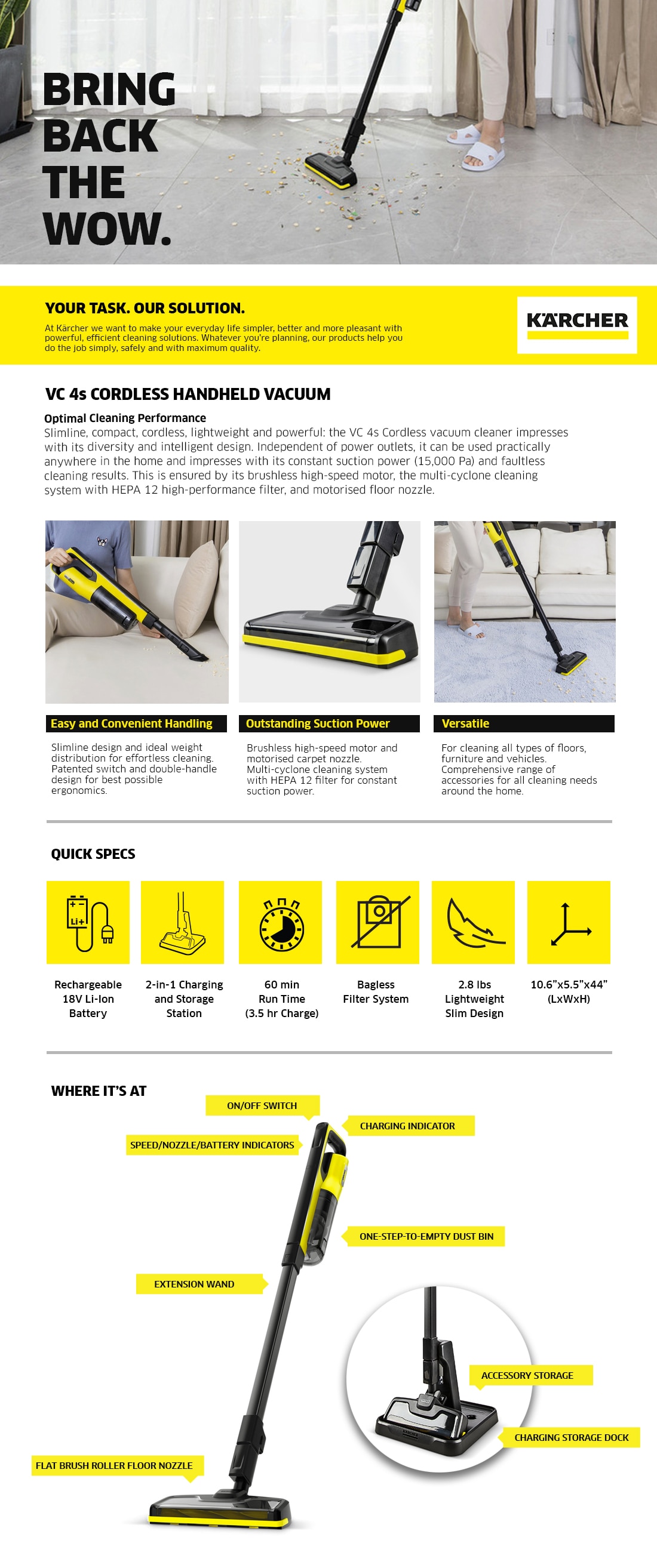 Karcher VC 4s Cordless 2-in-1 Stick Vacuum/Handheld Vacuum Cleaner with ...