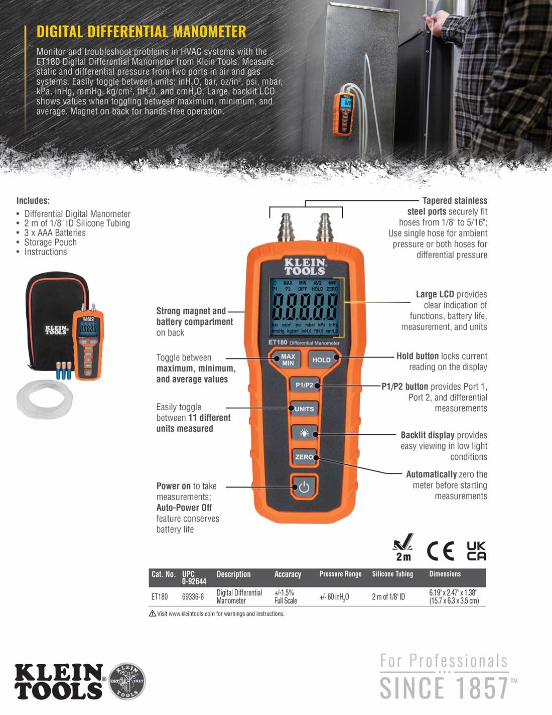 Klein Tools Digital Differential Manometer with Magnetic Mount ...