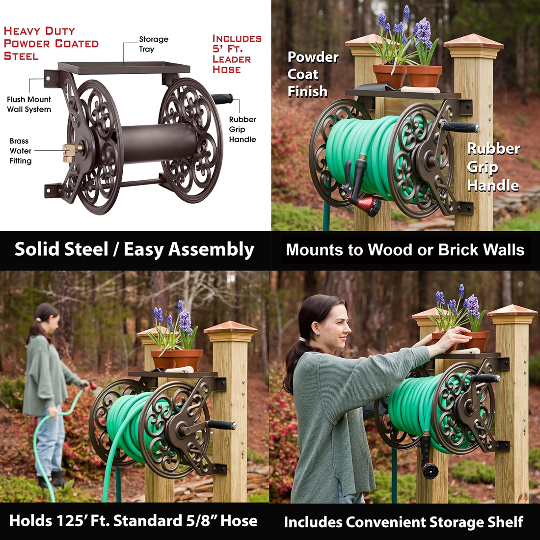 LIBERTY GARDEN 125 ft. Black Steel Decorative Wall Mounted Garden Hose ...