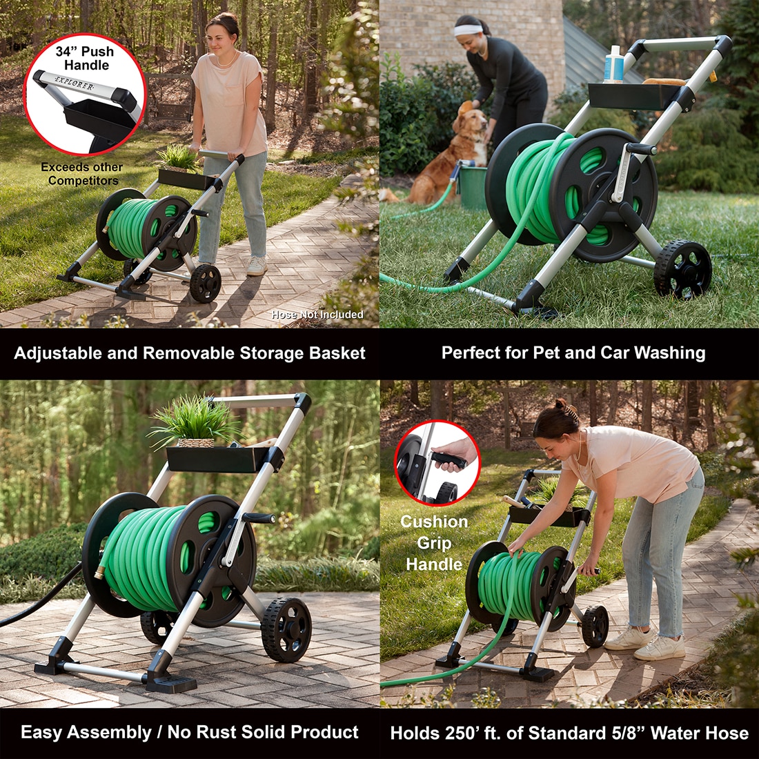 LIBERTY GARDEN 250 ft. Silver Aluminum 2 Wheel Hose Cart Garden Hose ...