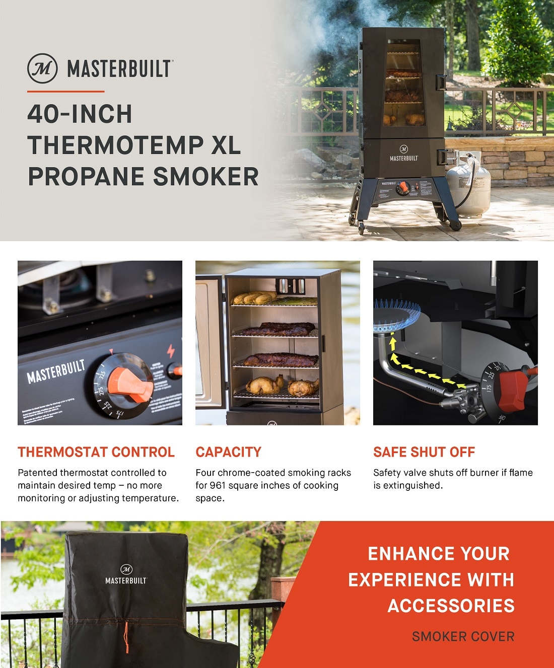 Masterbuilt 40 in. ThermoTemp XL Propane Smoker with Window in Black ...