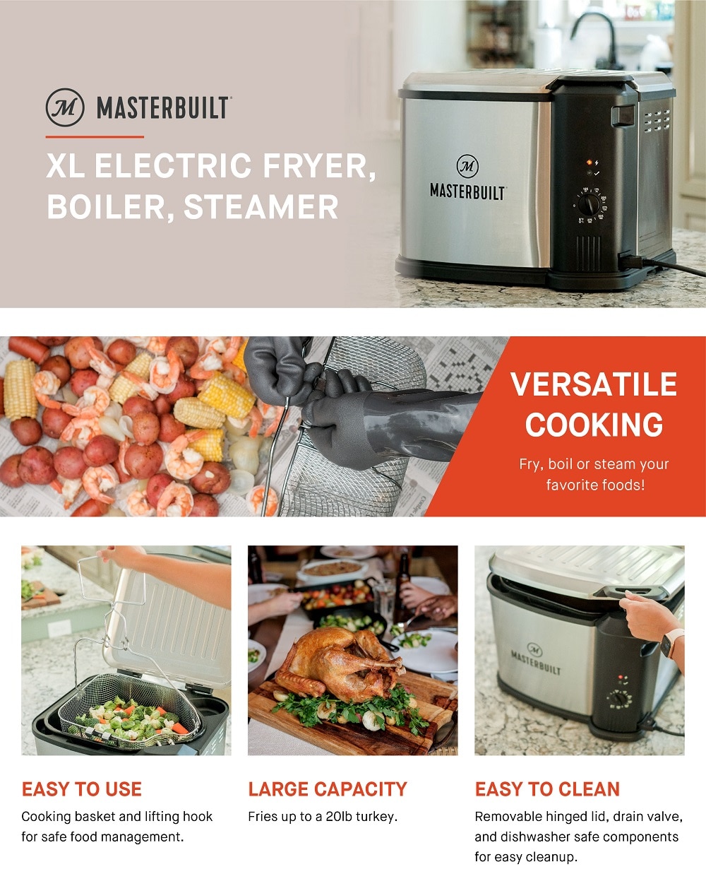 Masterbuilt 10 Liter XL Electric Fryer, Boiler, Steamer in Silver ...