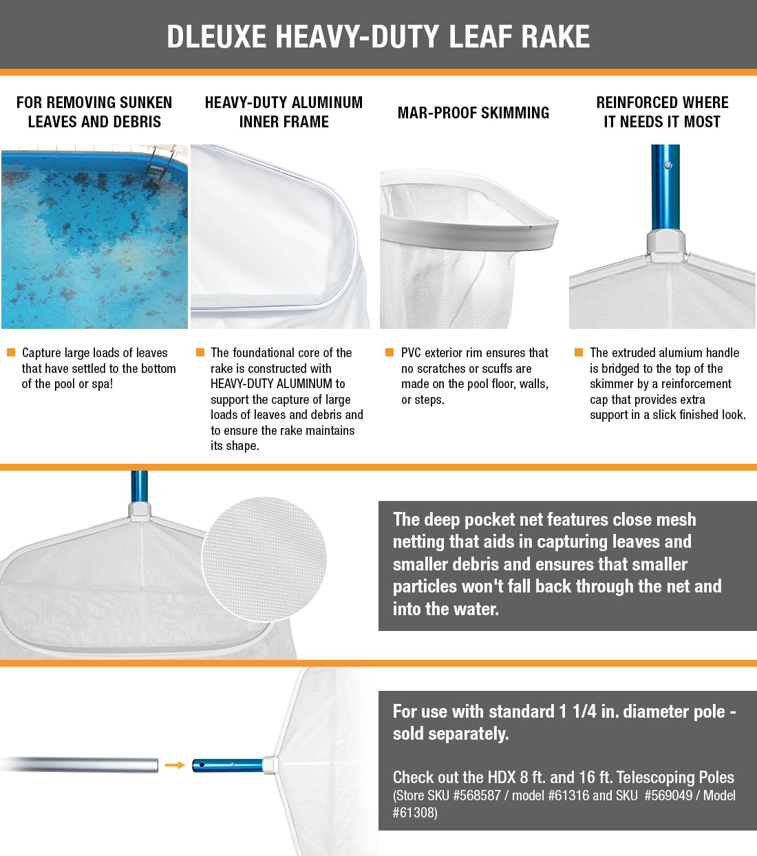 HDX Heavy-Duty Aluminum Leaf Rake for Swimming Pools and Spas (No Pole ...