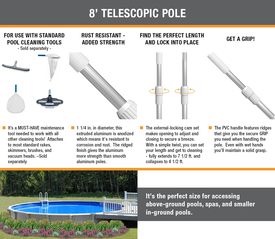 HDX 8 ft. x 1 1/4 in. Diameter Anodized Aluminum Telescopic Swimming ...