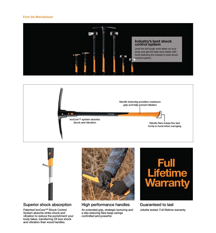 Fiskars Iso Core 5 lbs. Forged Steel 36 in. Pickaxe with Fiberglass ...