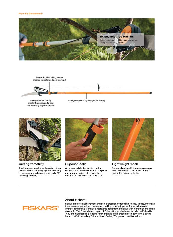 Fiskars 1 in. Cut Capacity Steel Blade Fiberglass Handled 12 ft. Tree ...