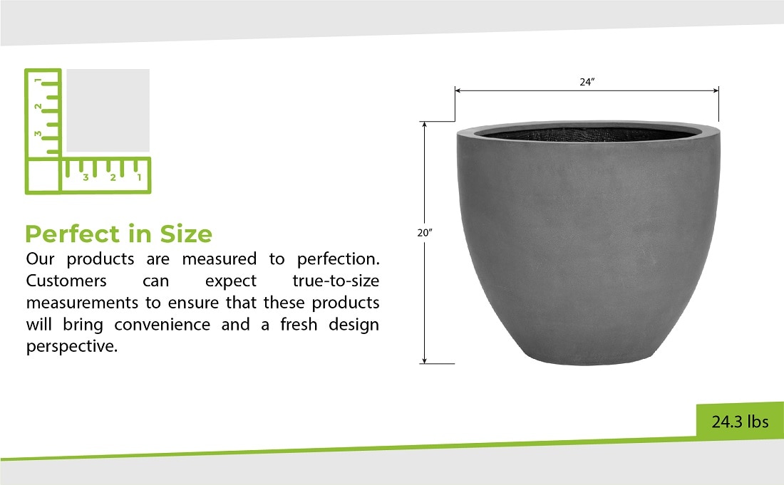 PotteryPots Jesslyn Medium 24 in. Dia Grey Fiberstone Indoor Outdoor ...