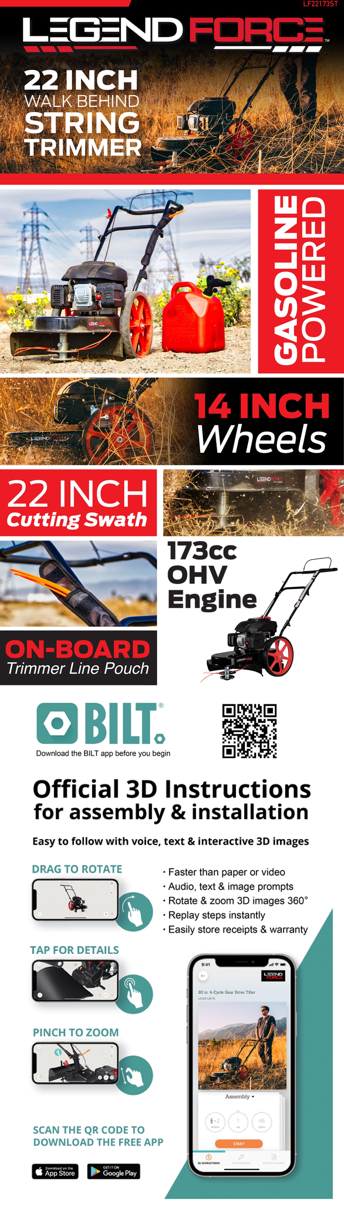 Legend Force 22 in. 173 cc Gas Walk Behind String Trimmer/Mower ...