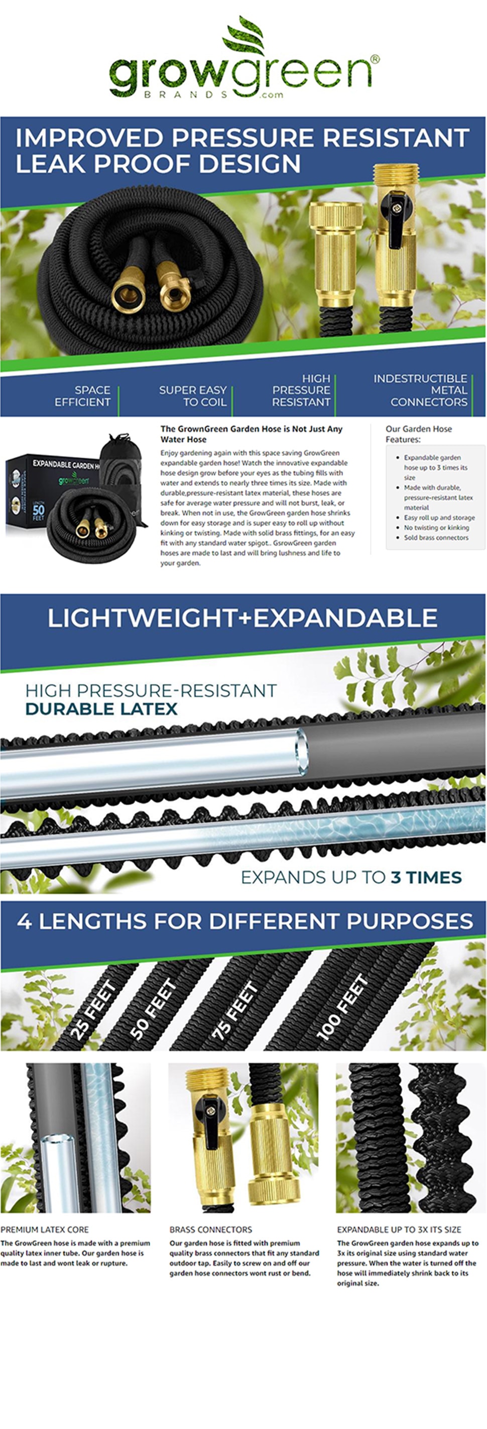 GrowGreen 3/4 in. x 50 ft. Heavy Duty Expandable Garden Hose with ...