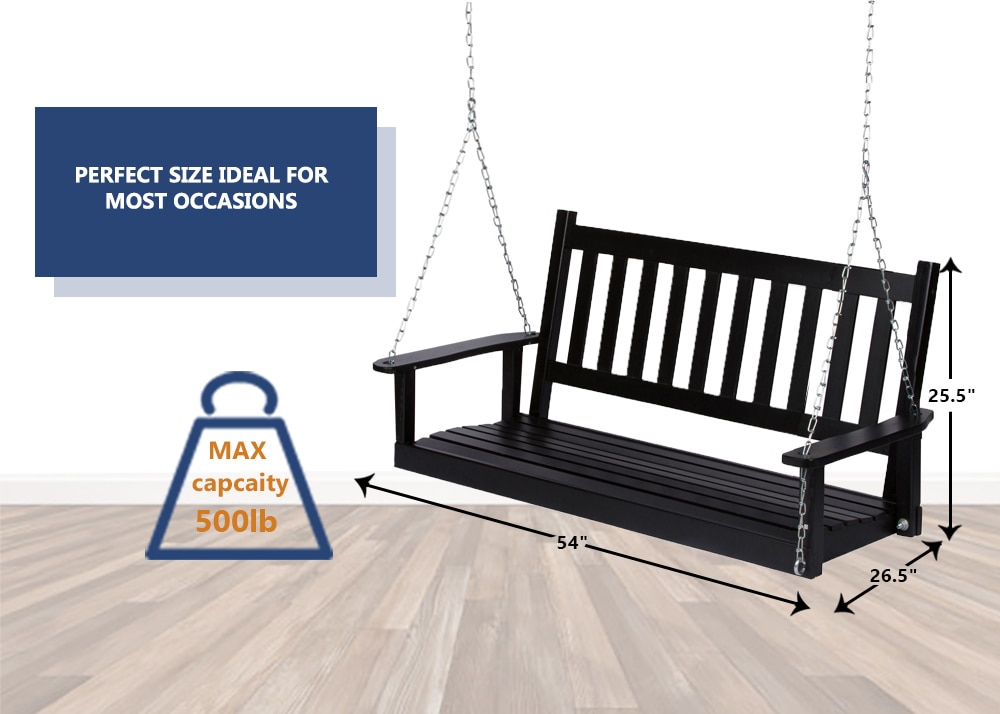 Shine Company 25.5 in. Tall Maine Black Wood Patio Porch Swing 4216BK ...