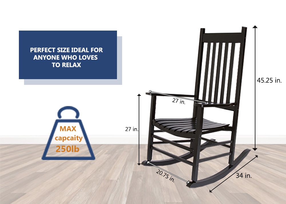 Shine Company Vermont Porch Rocker Black Wood Outdoor Rocking Chair ...