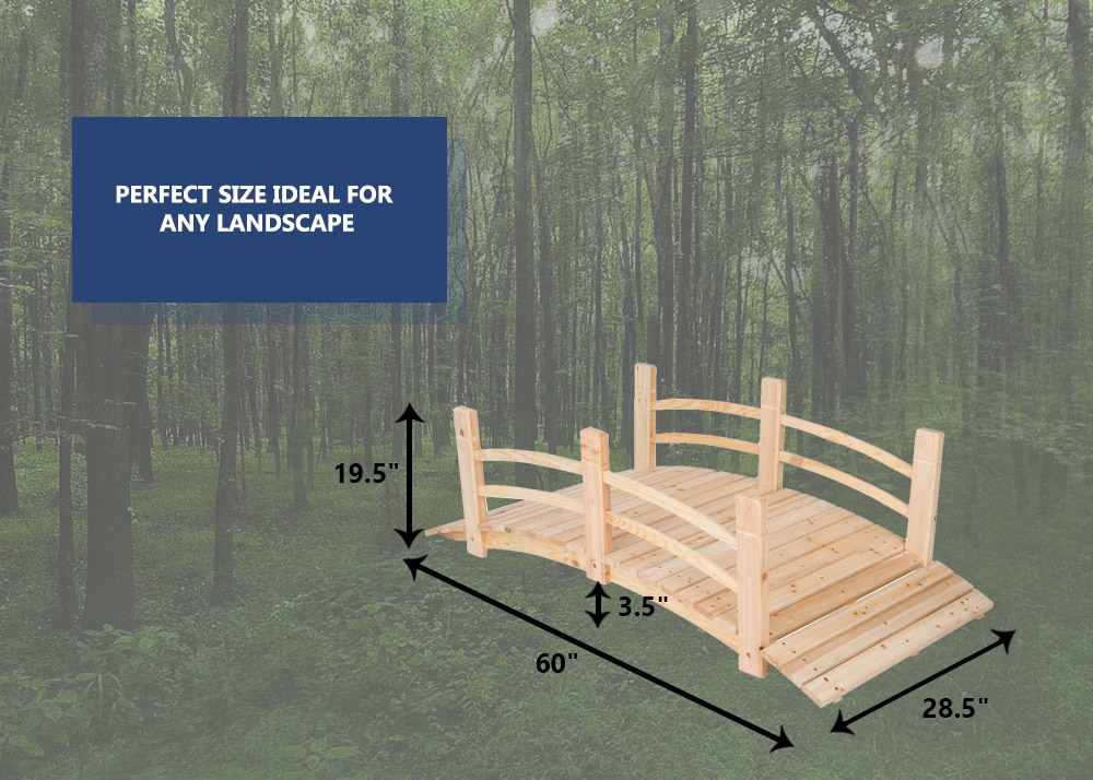 Shine Company 5 ft. Natural Cedar Wood Classic Arch Garden Bridge with ...