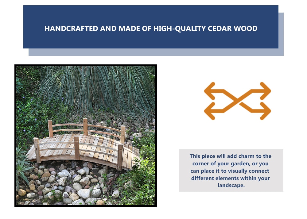 Shine Company 6 ft. Natural Cedar Wood Classic Arch Garden Bridge with ...
