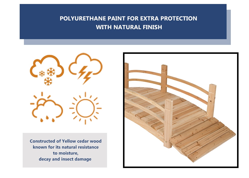 Shine Company 6 ft. Natural Cedar Wood Classic Arch Garden Bridge with ...