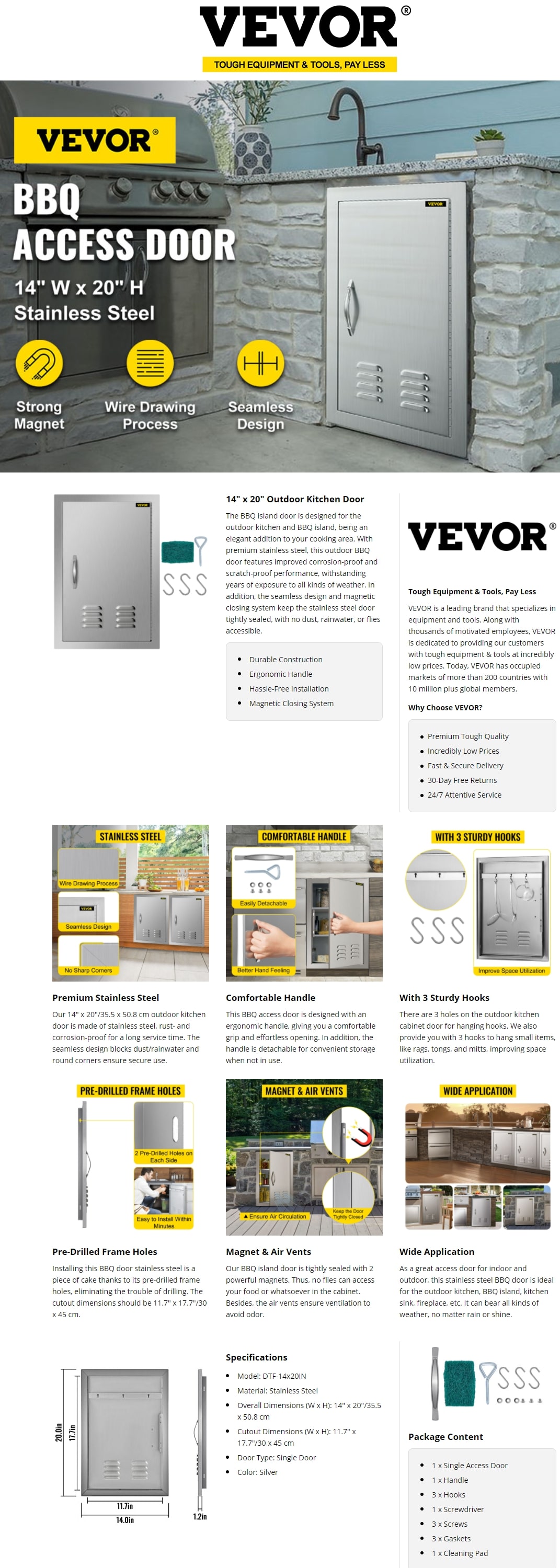 VEVOR Stainless Steel Grill Door 14 in. W x 20 in. H Single Outdoor ...