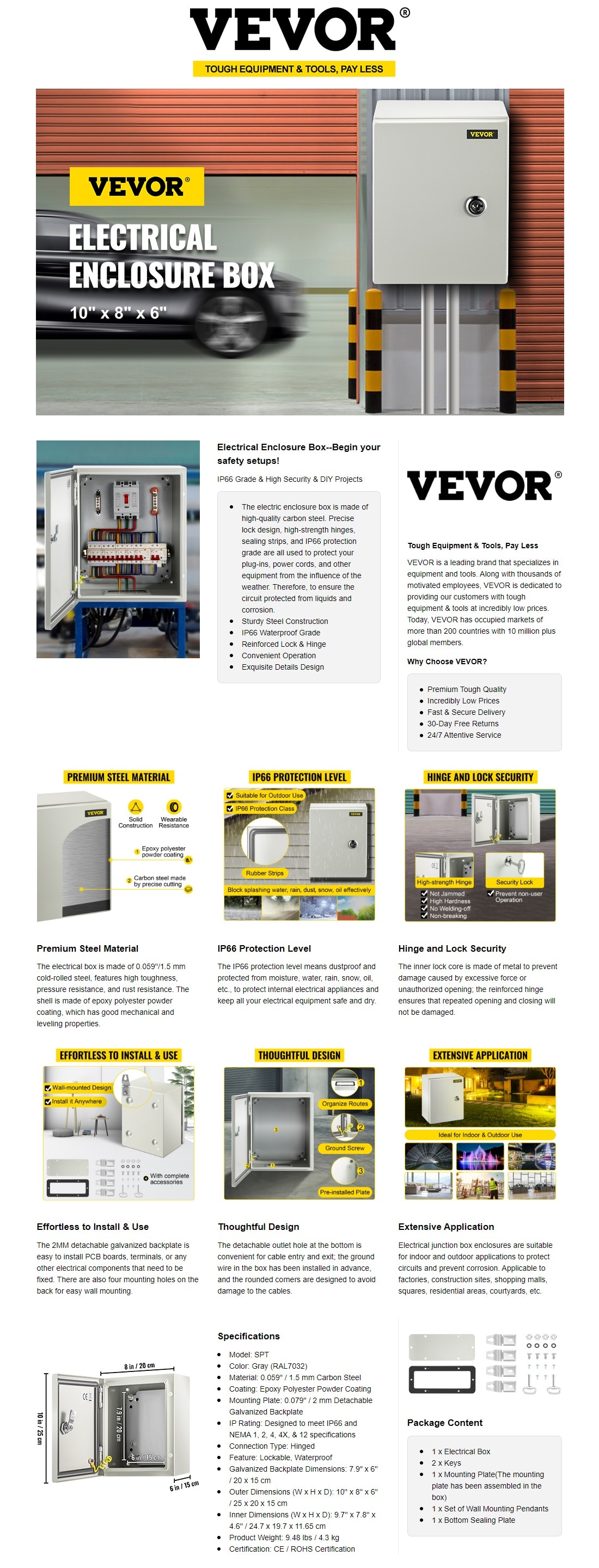 VEVOR Electrical Enclosure 10 in. x 8 in. x 6 in. Electrical Box ...