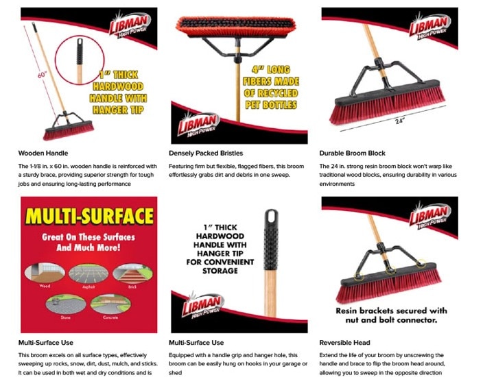Libman 24 in. High Power Multi-Surface Industrial Grade Push Broom with ...