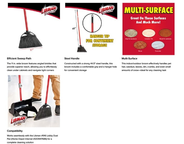 Libman 11 in. High Power Indoor/Outdoor Angle Broom with Steel Handle ...