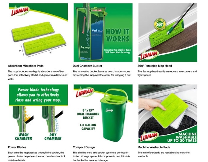 Libman Rinse 'N Wring Microfiber Flat Mop and Bucket System with Extra ...