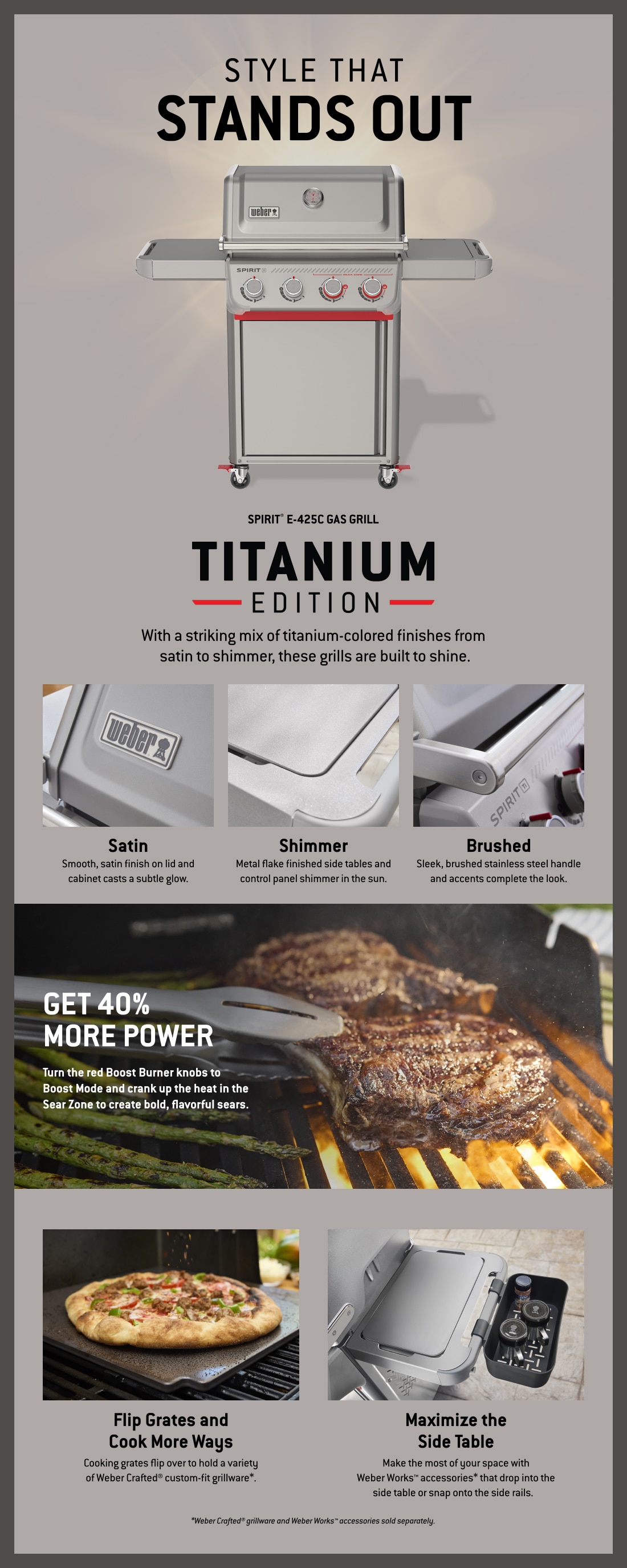 Weber Spirit E-425C 4-Burner Liquid Propane Gas Grill in Titanium with ...